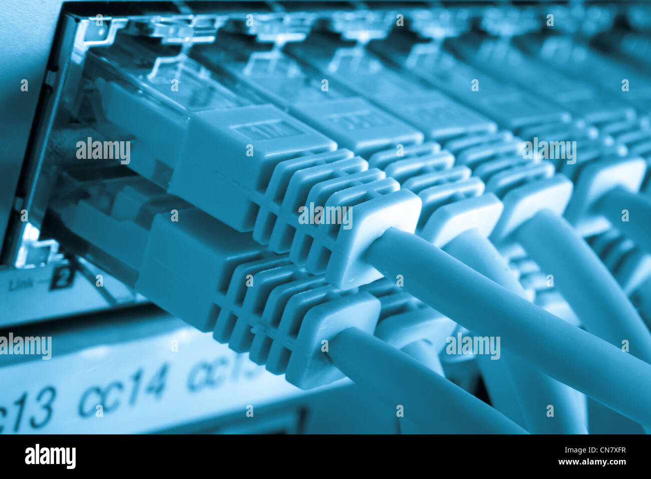 close up of network cables connected to switch Stock Photo - Alamy