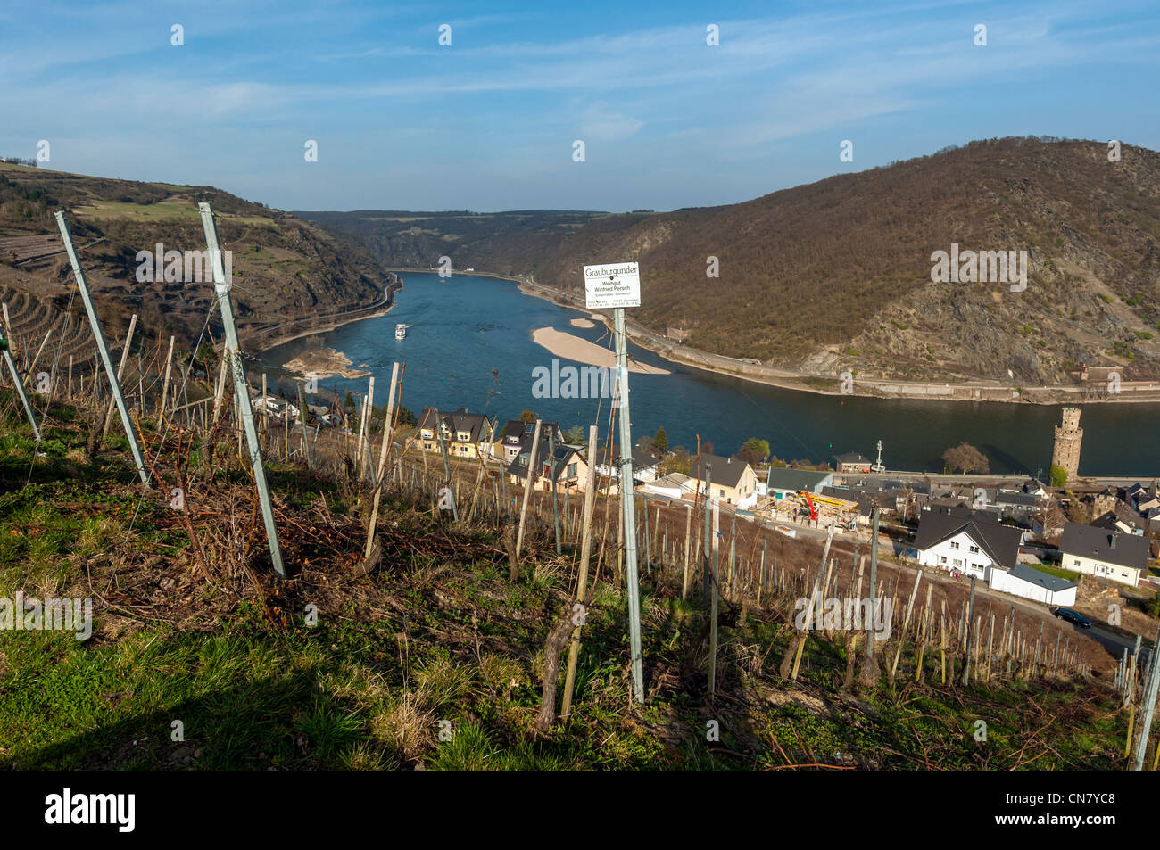 View of UNESCO listed "Upper Middle Rhine Valley" from above Oberwesel ...