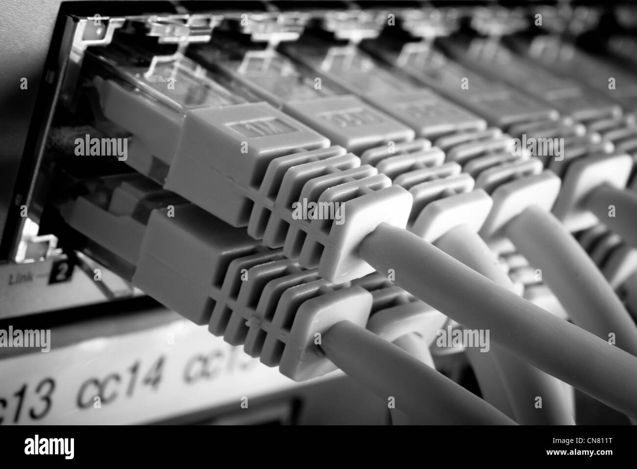 Network switch ethernet cables Black and White Stock Photos & Images ...