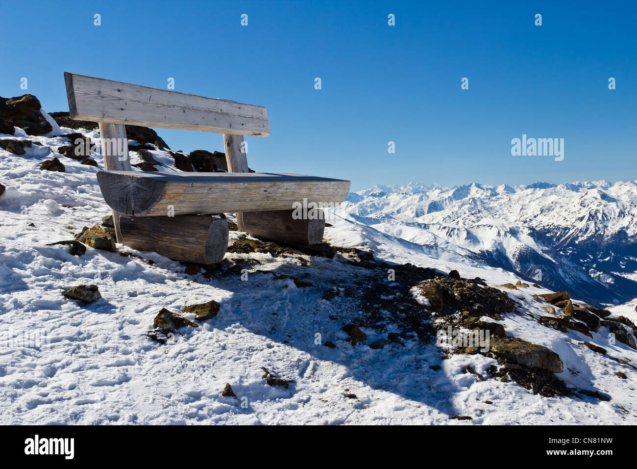 bench at the top of the iceberg in the Alps Stock Photo - Alamy