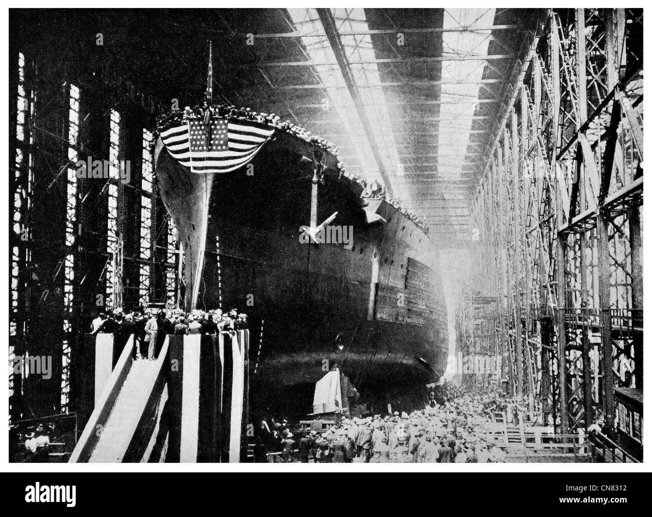 1917 Launching the USS Michigan Battleship Navy Naval Ship Yard Stock ...