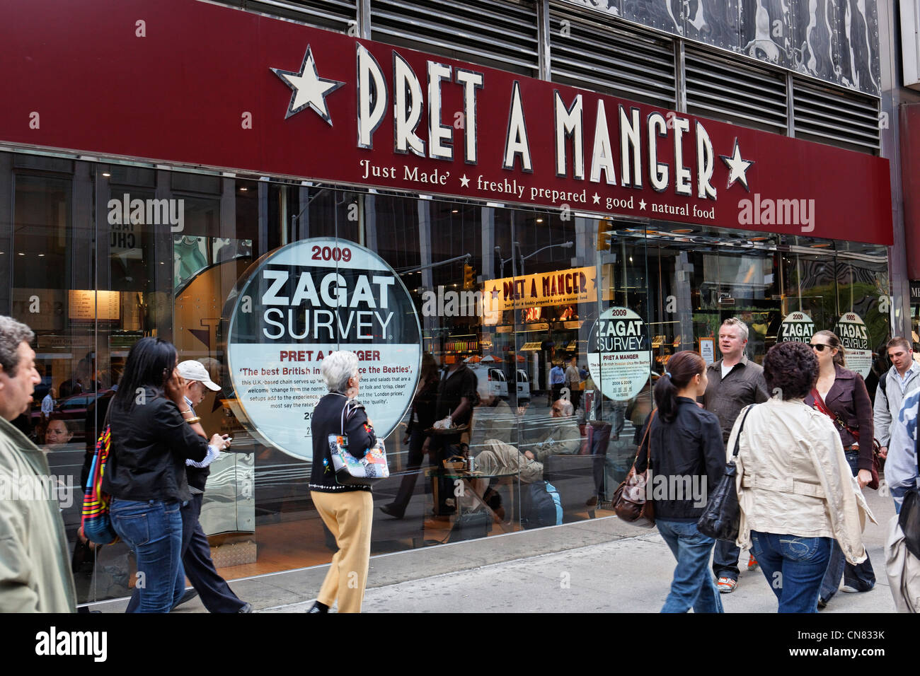 United States, New York City, Manhattan, Midtown, window of a Pret a ...