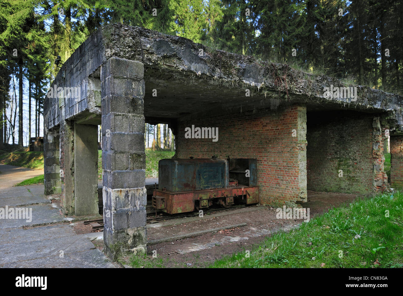World War Two transport locomotive in bunker at V1 launch site for ...