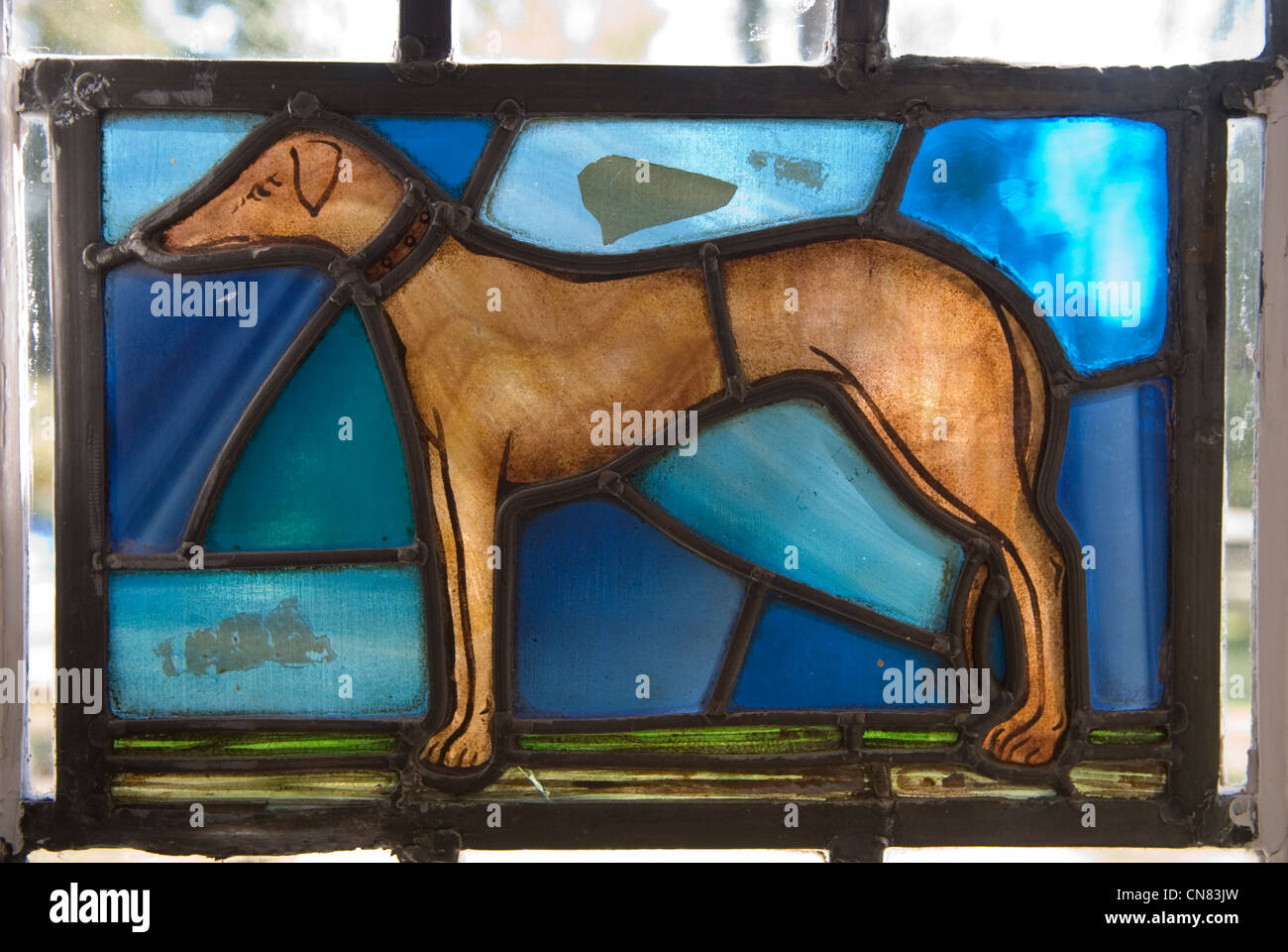 The Greyhound Pub, stained glass window. Tinsley Green, Sussex, England ...