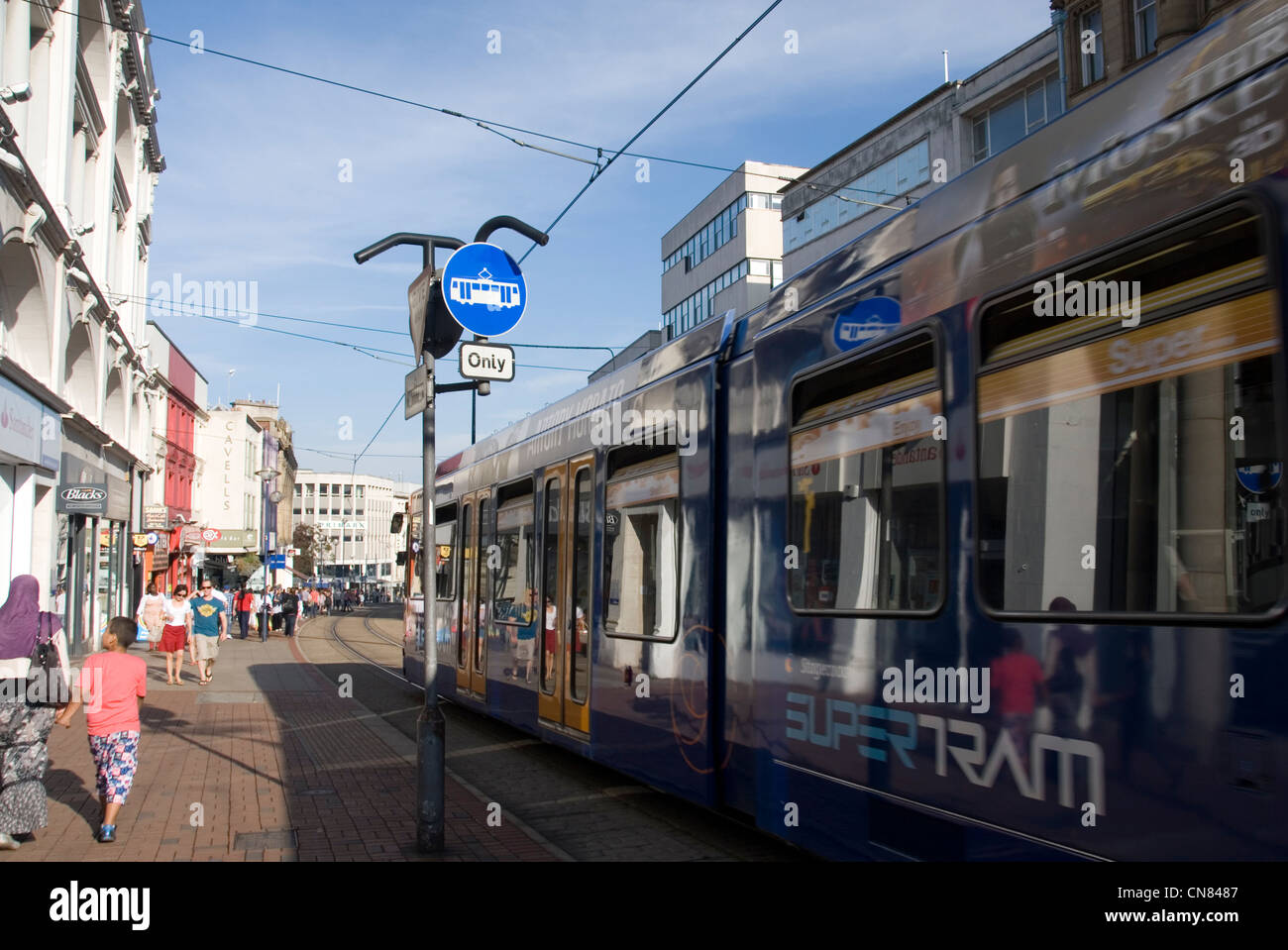 Sheffield High Street, with Supertram Tram on Tram Lines, Sheffield ...