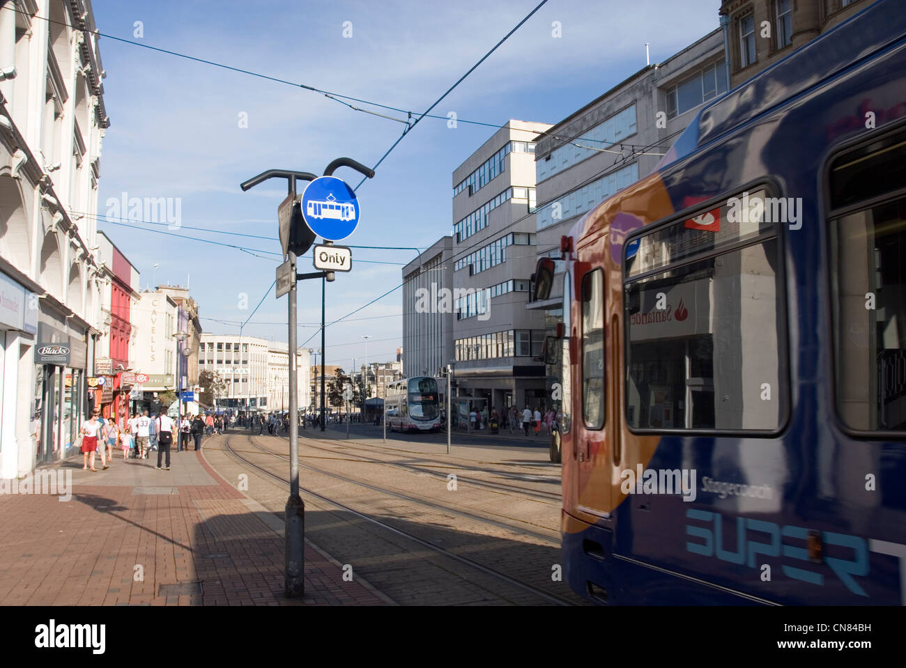 Sheffield High Street, with Supertram Tram on Tram Lines, Sheffield ...