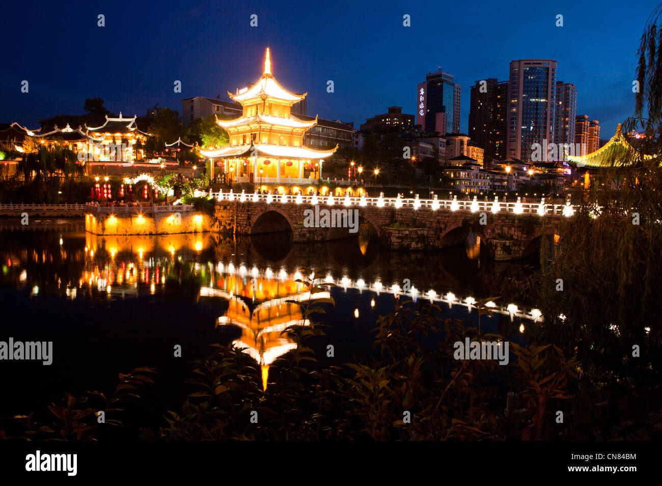Night landscape of Jiaxiulou, Guiyang, China Stock Photo - Alamy