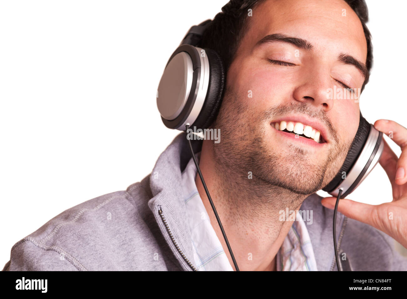 young man with headphones Stock Photo - Alamy