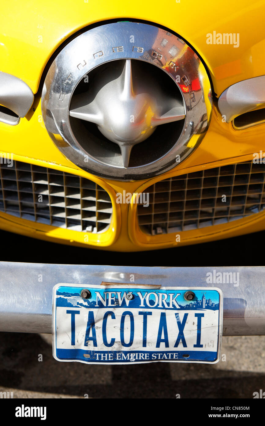 United States, New York City, Manhattan, Radiator grill of old car ...