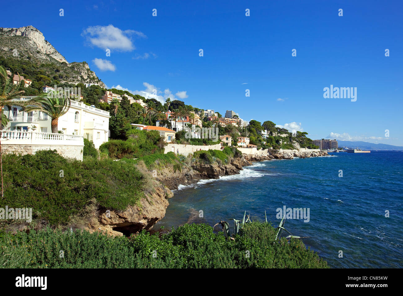 France, Alpes Maritimes, Cap d'Ail, Cap des Douanier, coastal trail ...