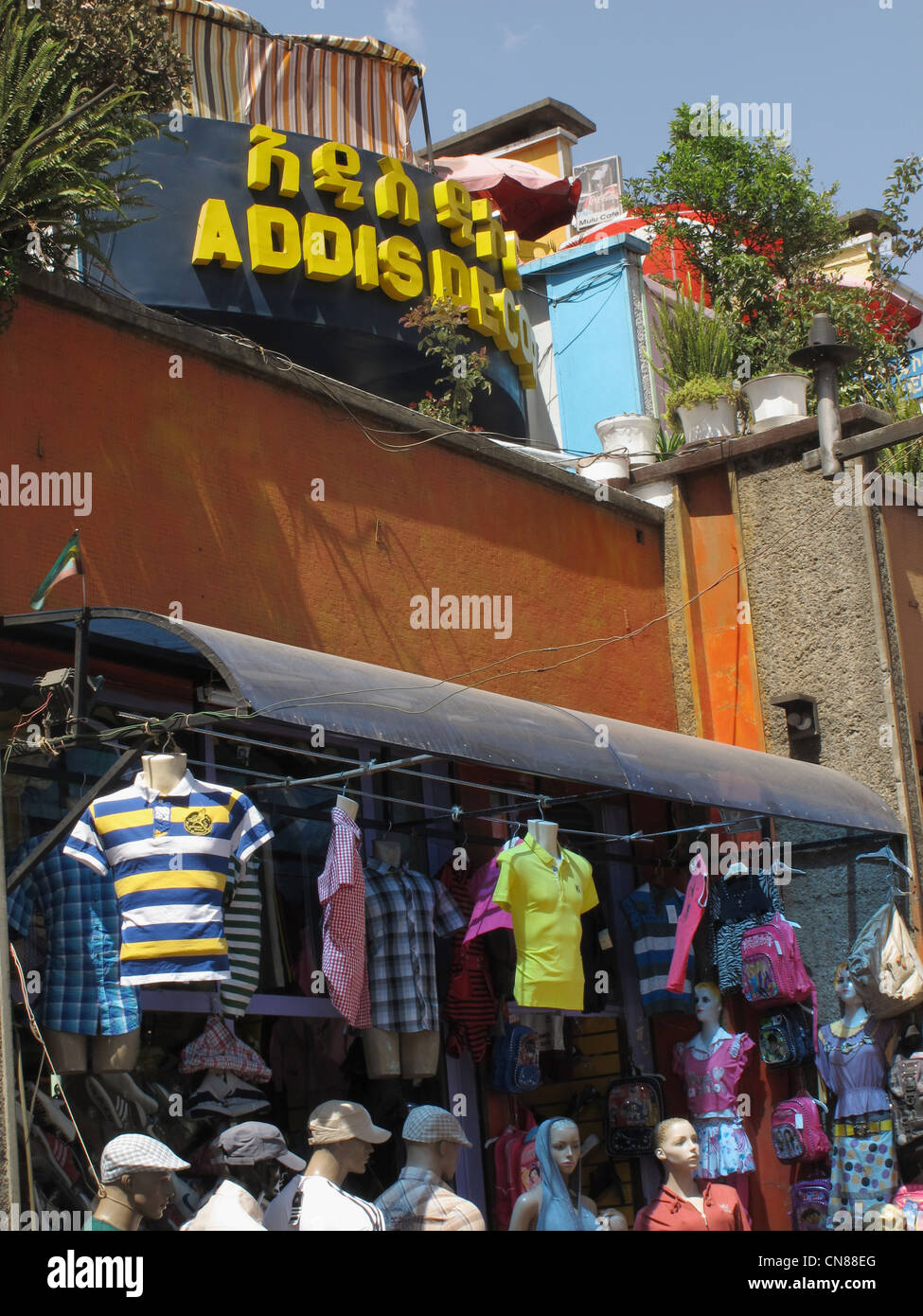 Men fashion clothes shops in the streets of Addis Ababa, Ethiopia Stock ...