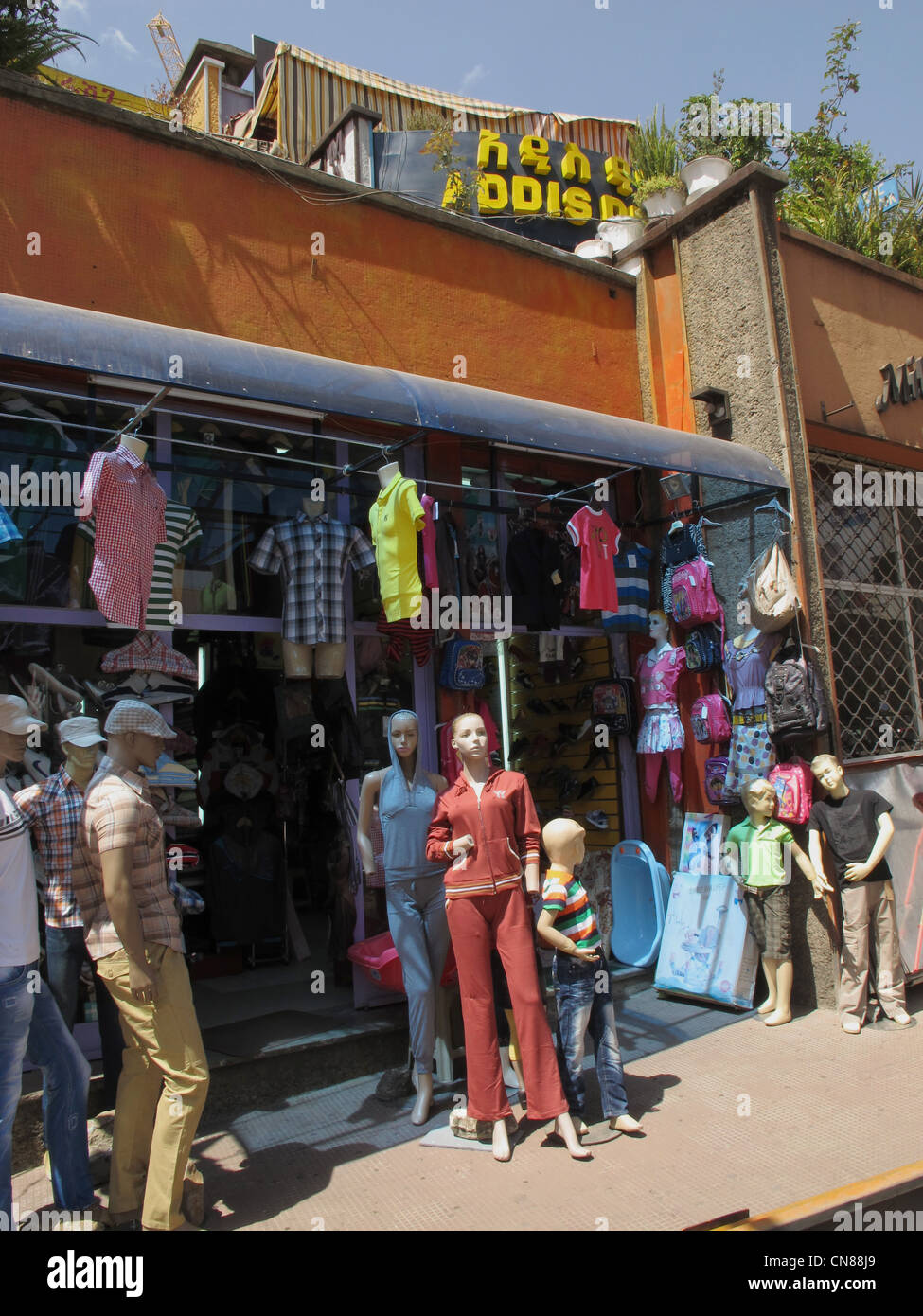 Men fashion clothes shops in the streets of Addis Ababa, Ethiopia Stock ...