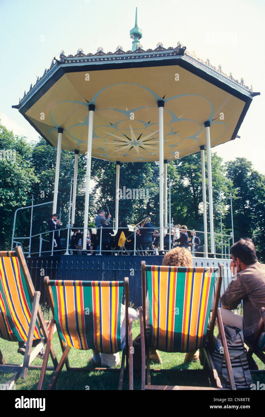 Bandstand, Kensington Gardens London England UK spectators brass band ...