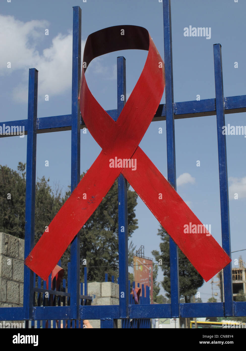 HIV / AIDS awareness sign outside the Department of Health in Addis ...