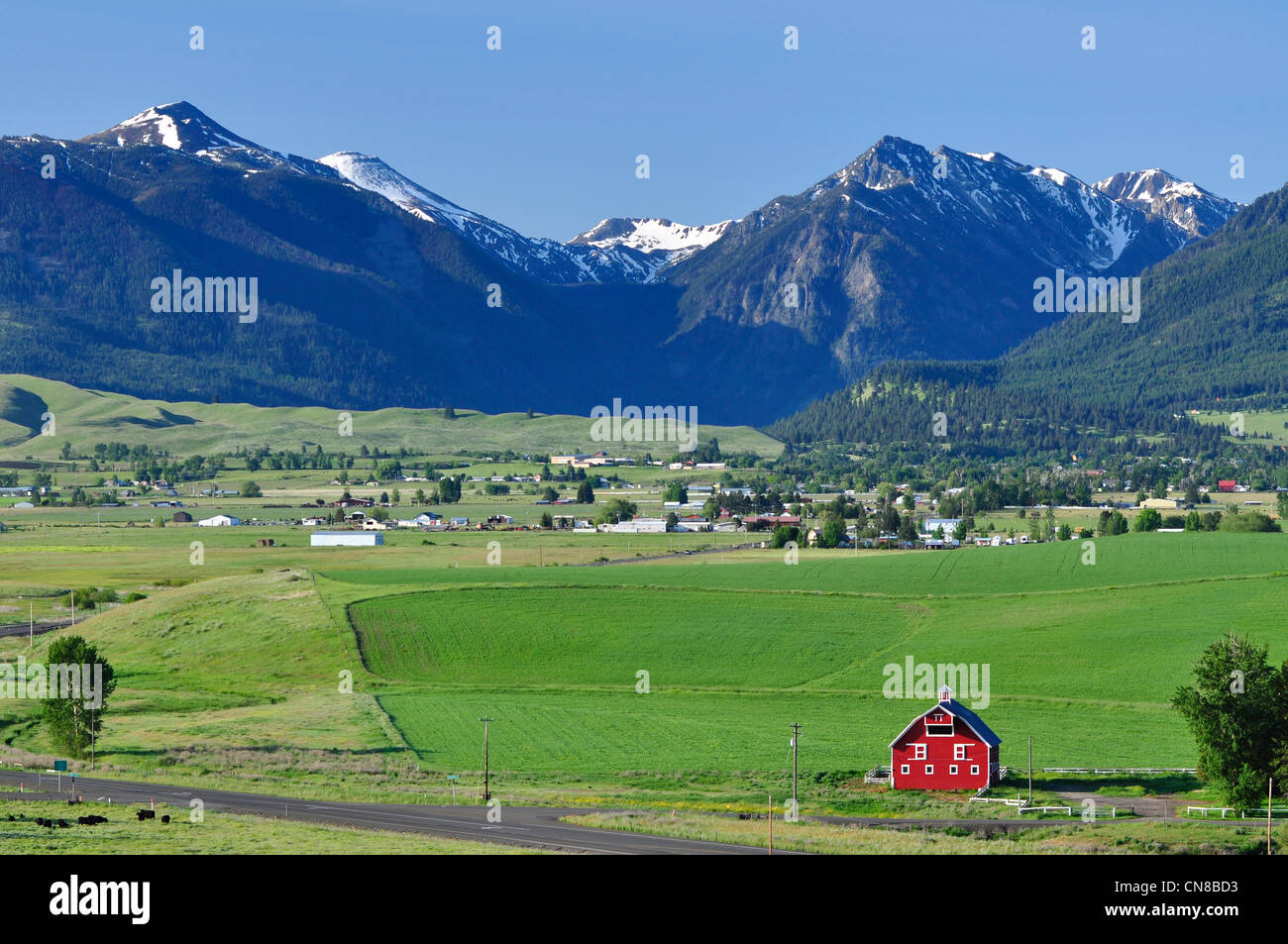 Wallowa Valley and the Wallowa Mountains in Northeast Oregon Stock ...