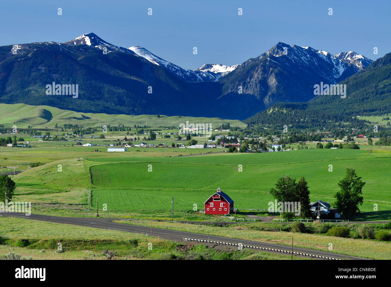 Wallowa Valley and the Wallowa Mountains in Northeast Oregon Stock ...