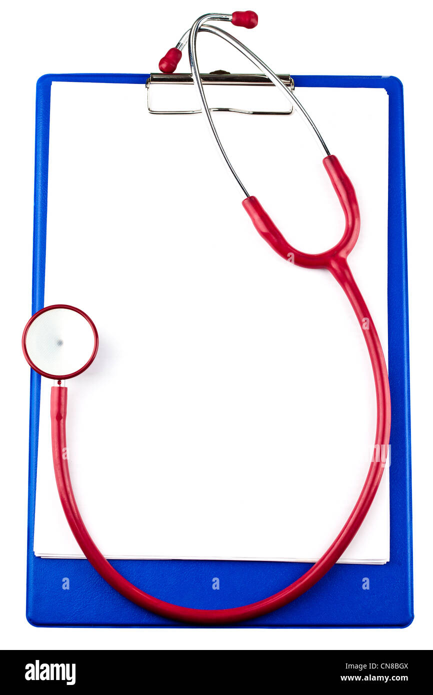 Stethoscope on Medical Notes isolated on white Stock Photo - Alamy