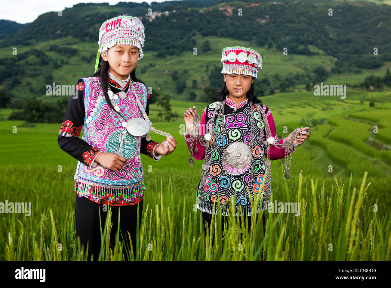 Hani minority on the rice terraced in Xinjiezhen, Yuan Yang, YunNan ...