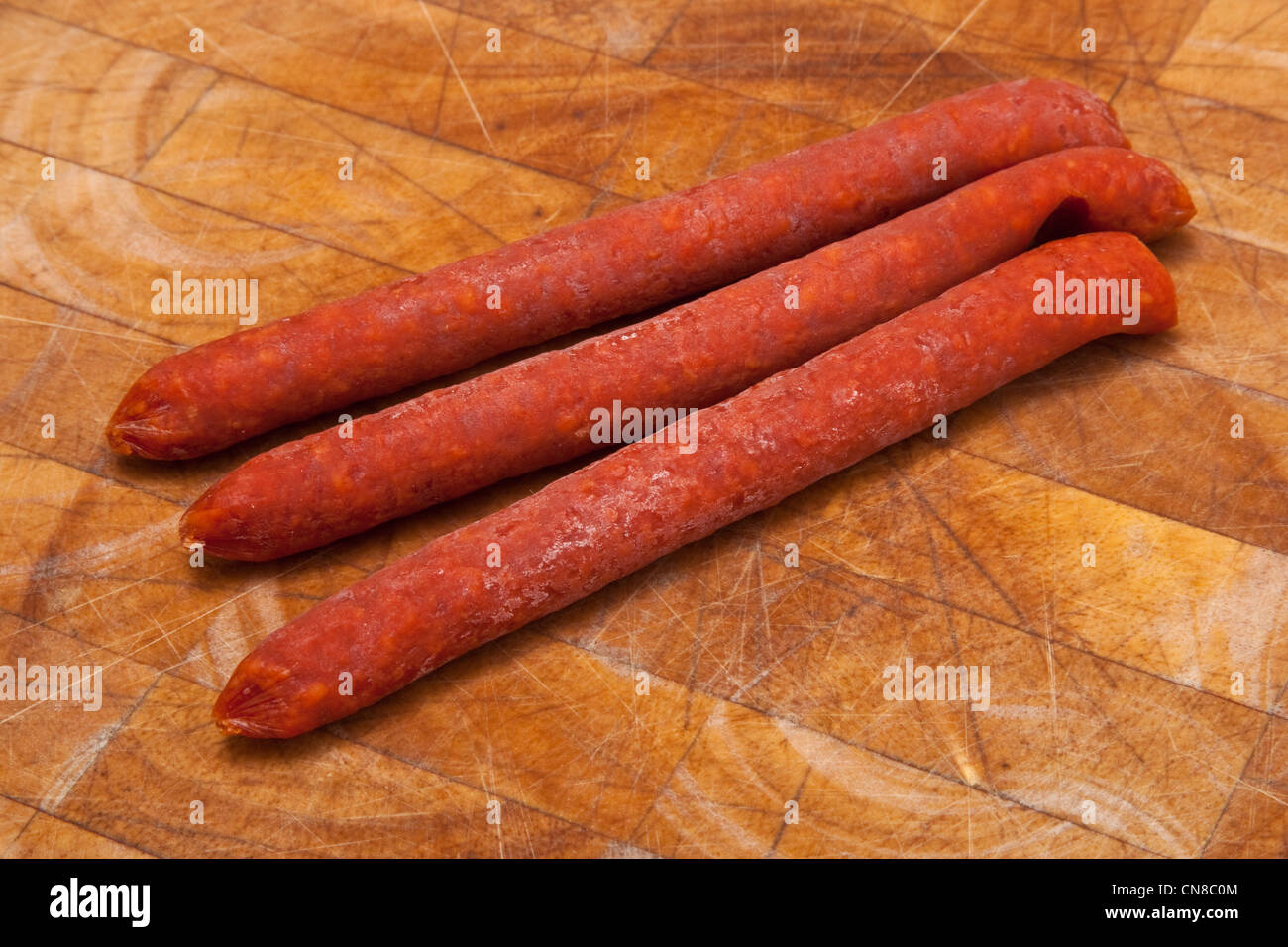 Hungarian spiced sausage isolated on a white studio background Stock ...