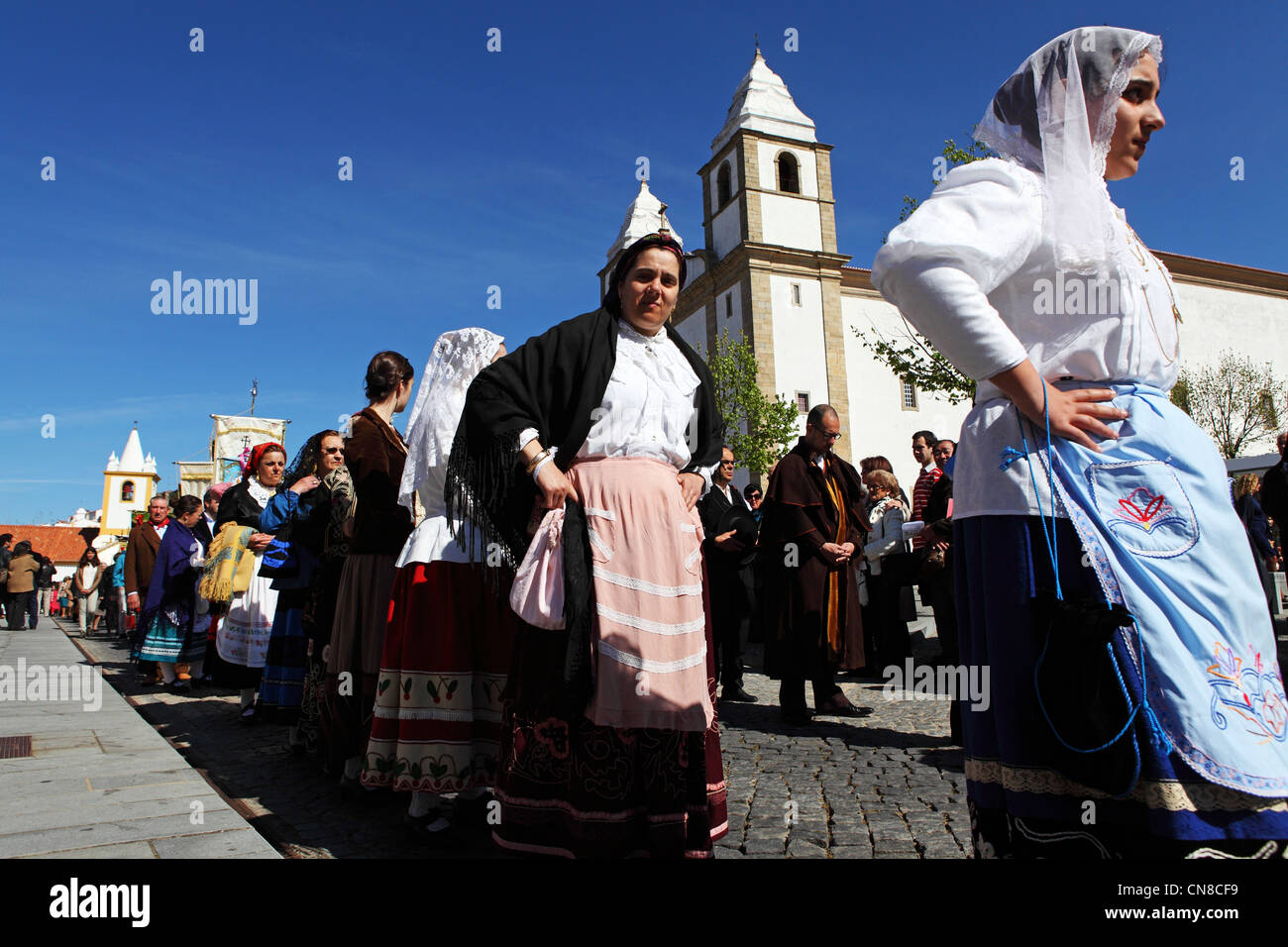 Women in the Easter Sunday procession in Castelo de Vide, Alentejo ...