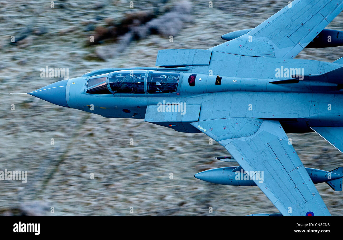 A RAF Tornado low leve in north wales shot from the hill side in the ...