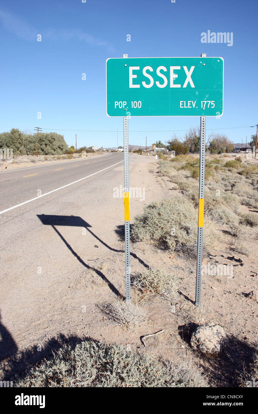 ESSEX AND ROAD SIGN ESSEX CALIFORNIA USA 01 April 2012 Stock Photo - Alamy