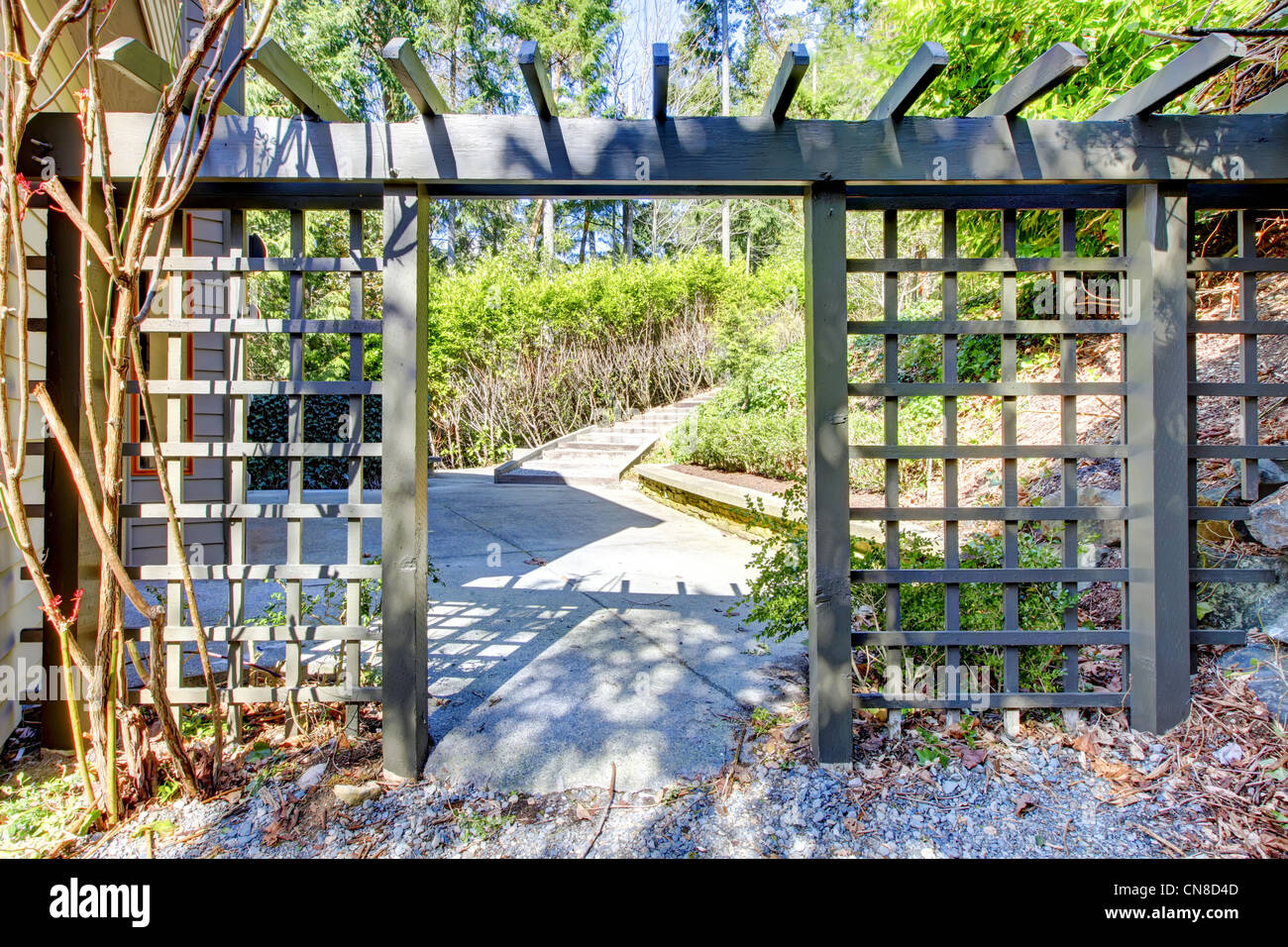 Garden wood gates exterior in the spring time Stock Photo - Alamy