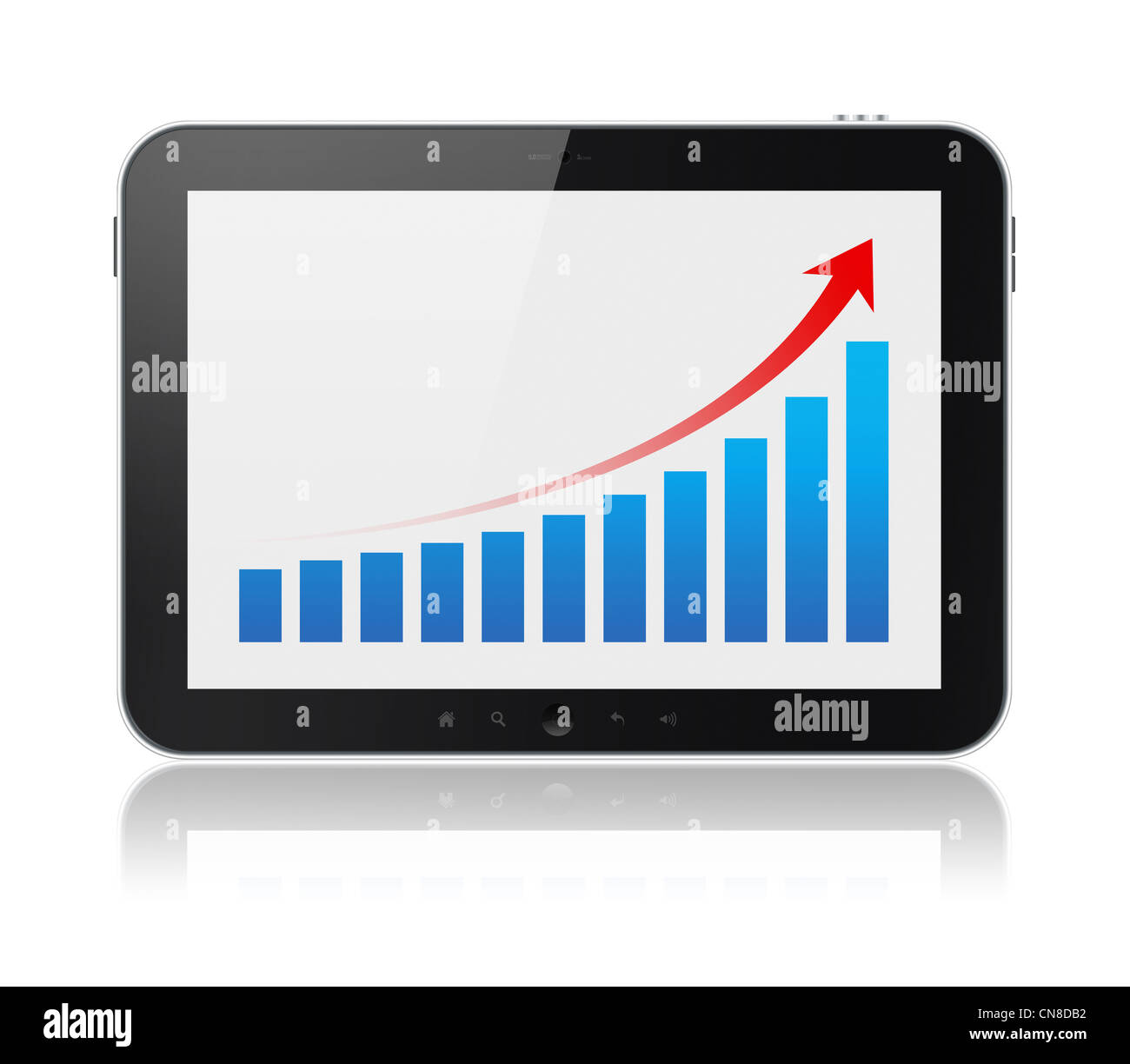 Modern digital tablet PC showing success chart on a screen. Isolated on ...