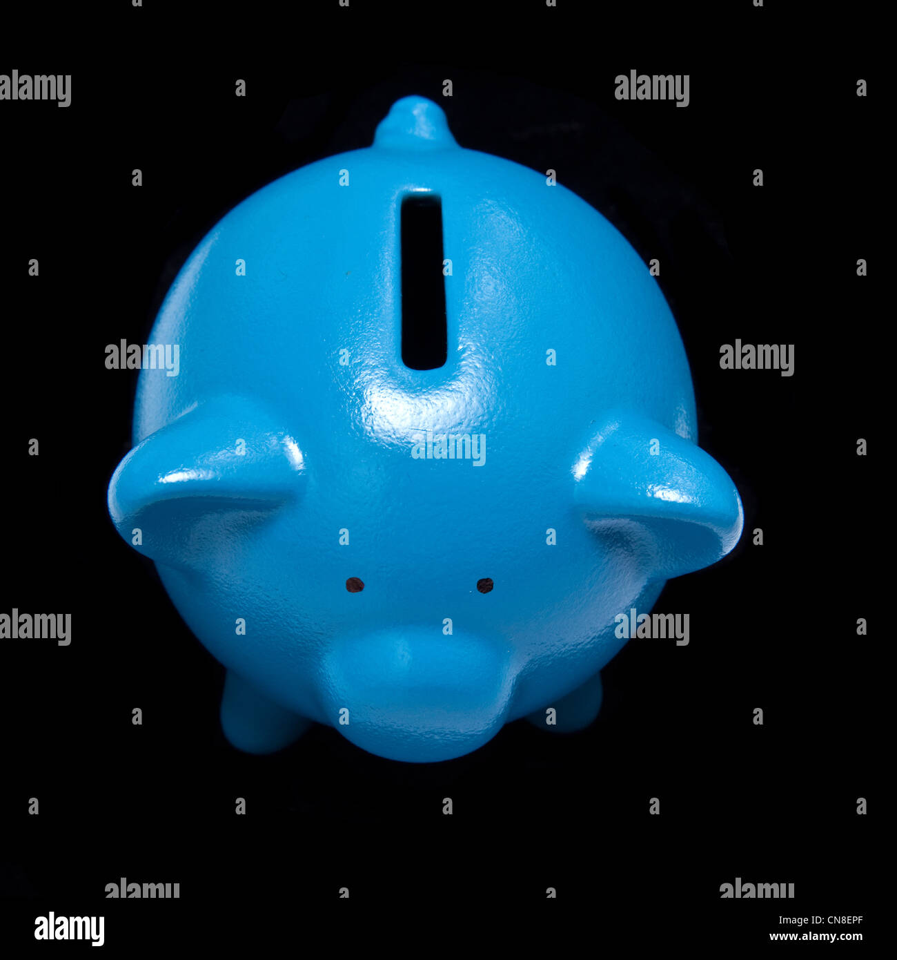 Blue piggy bank or money box on a black studio background Stock Photo ...