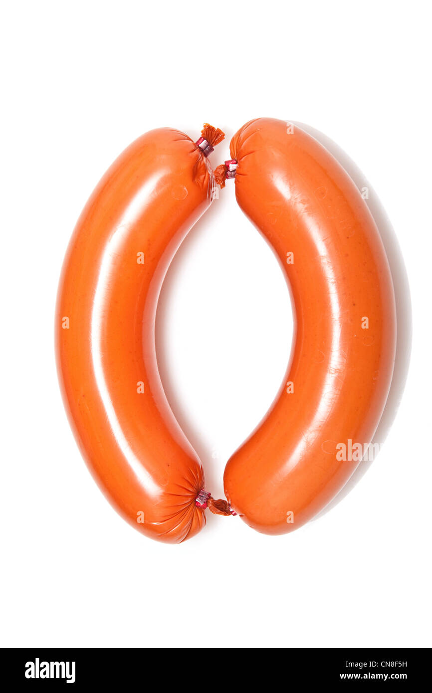 German Fleischwurst sausages isolated on a white studio background ...