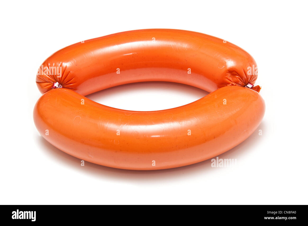 German Fleischwurst sausages isolated on a white studio background ...