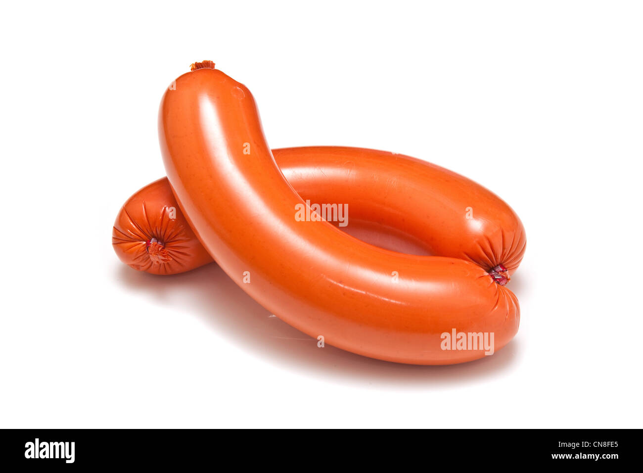 German Fleischwurst sausages isolated on a white studio background ...