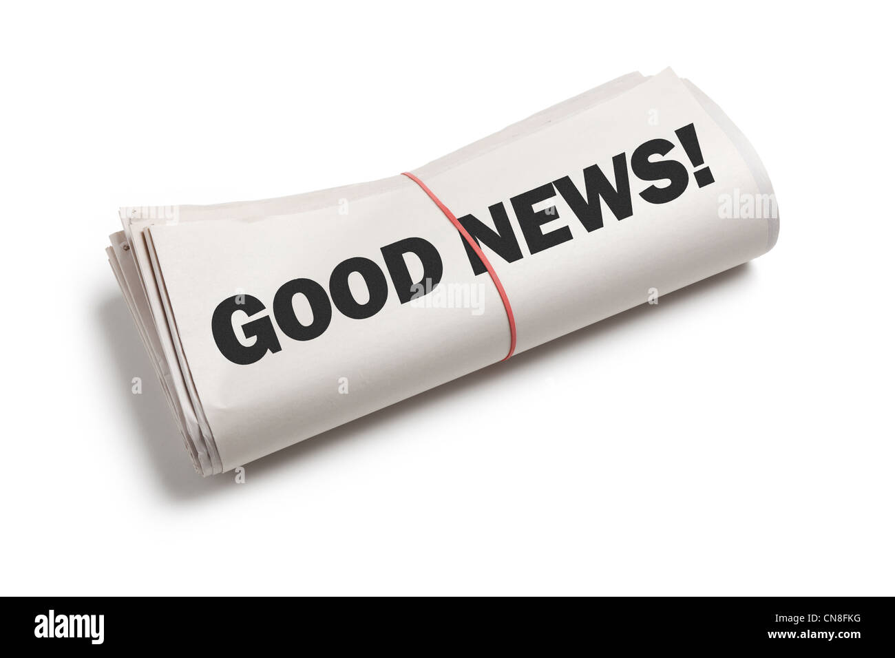 Good News, Newspaper roll with white background Stock Photo - Alamy