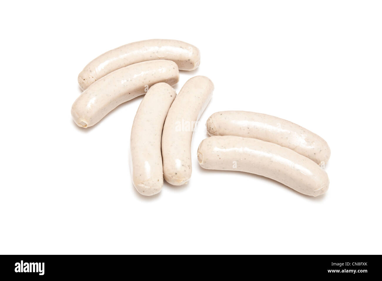 German Bratwurst sausages isolated on a white studio background Stock ...