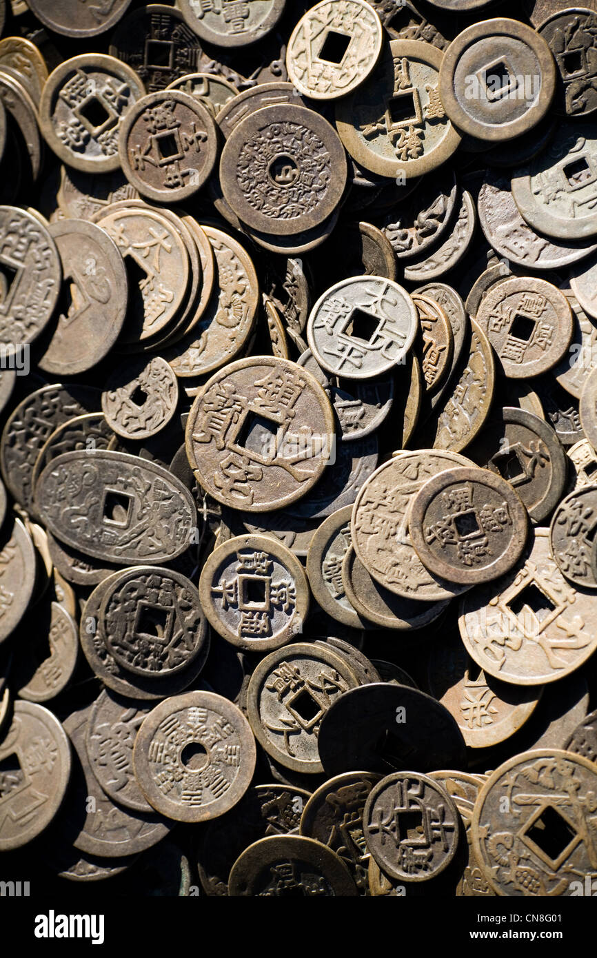 Antique chinese money for background Stock Photo - Alamy