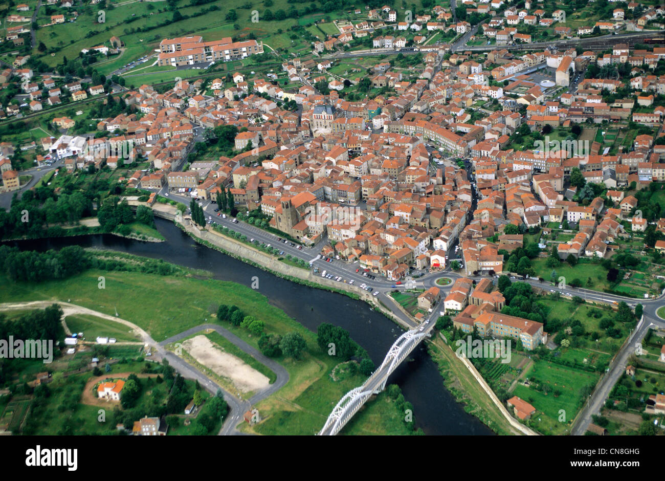France, Haute Loire, Allier valley, Langeac (aerial view Stock Photo ...