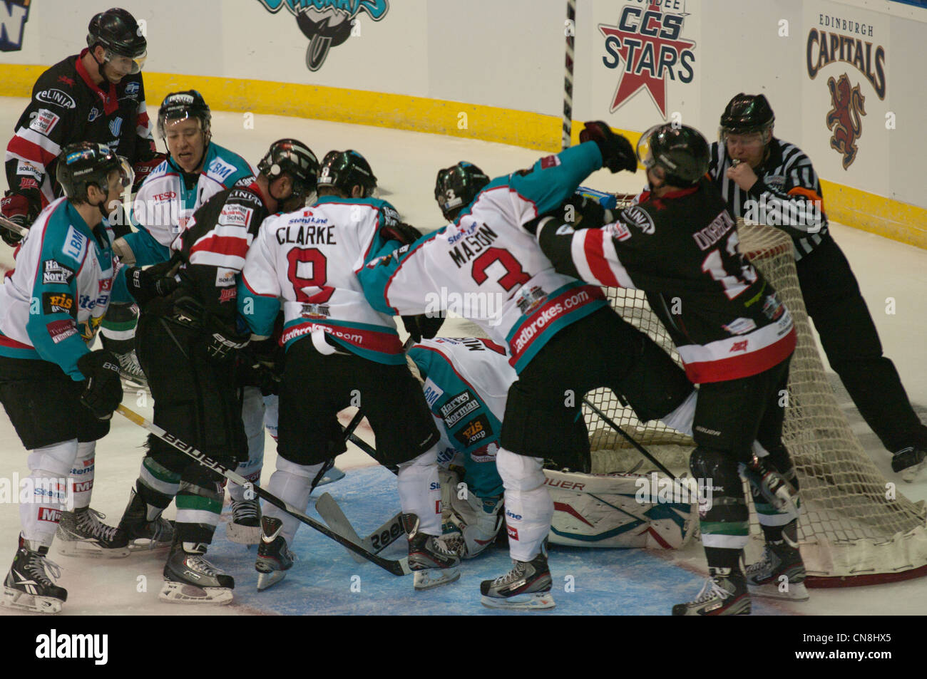 Scott Dobben, right, and Jeff Mason, 3, pushing each other after a ...