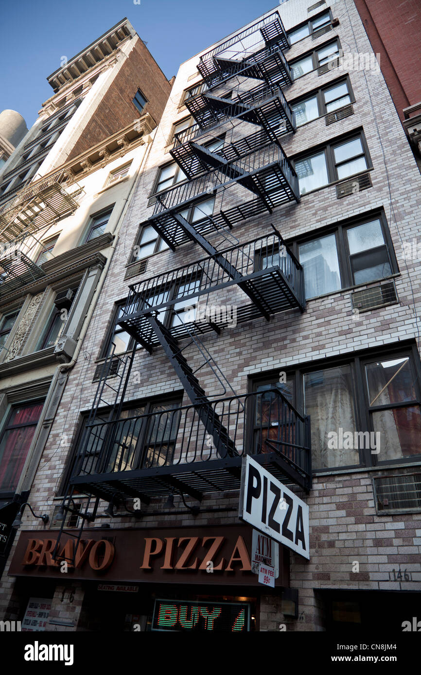 Fire escape on the side of a building at 23rd Street in Manhattan, New ...