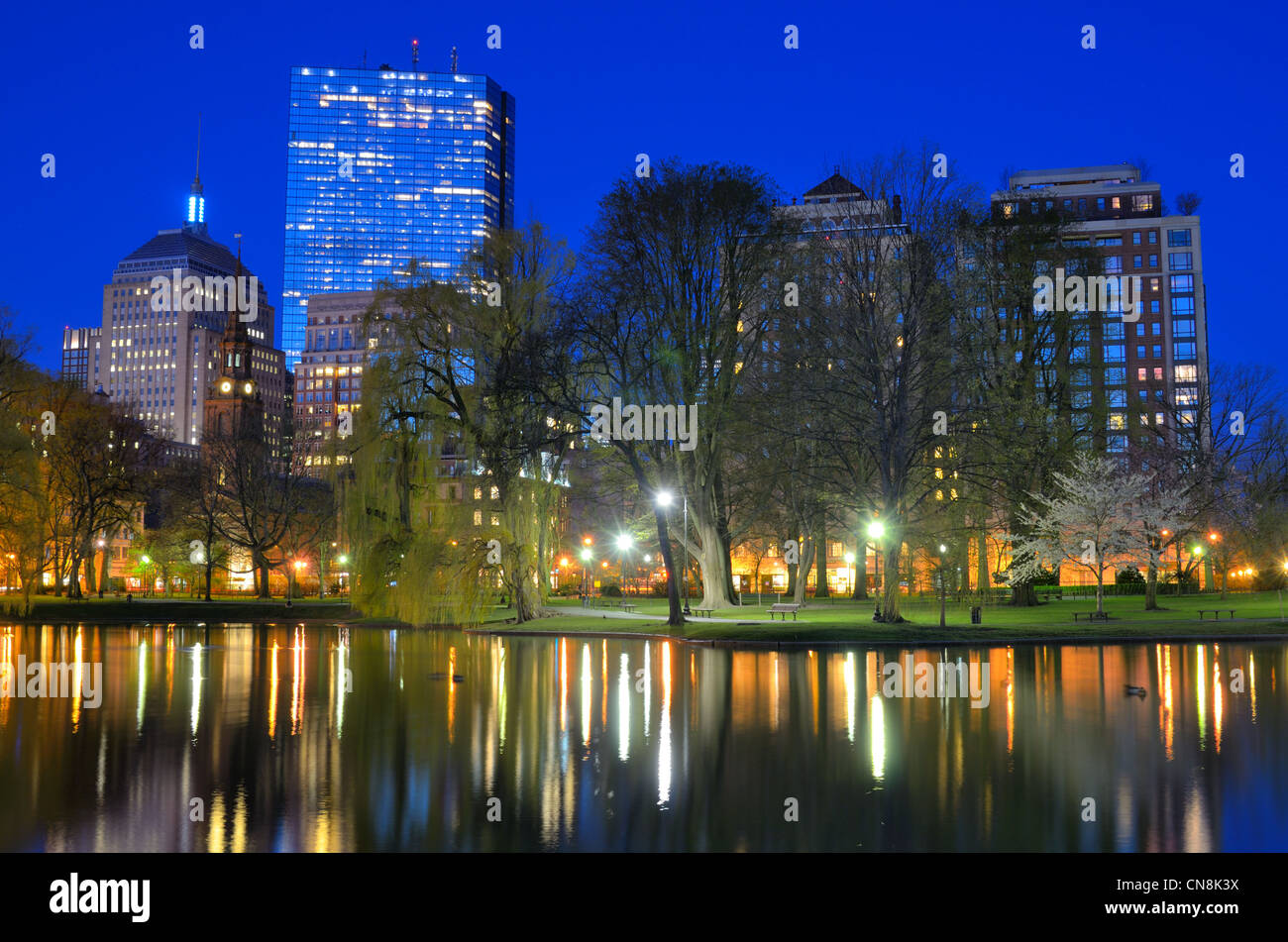 Skyline of Boston, Massachusetts from Boston Public Garden Stock Photo ...