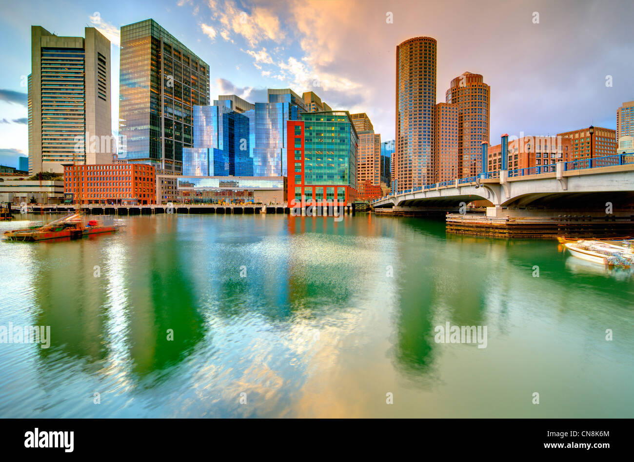 Financial District of Boston, Massachusetts viewed from Boston Harbor ...