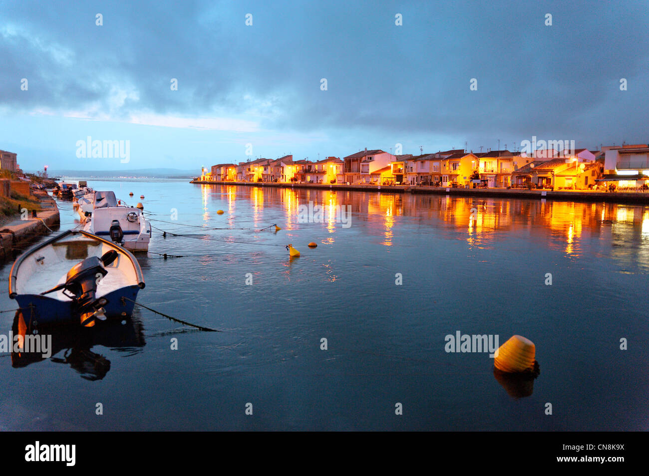 France, Herault, Sete, Plagette district, canal between the Thau lagoon ...