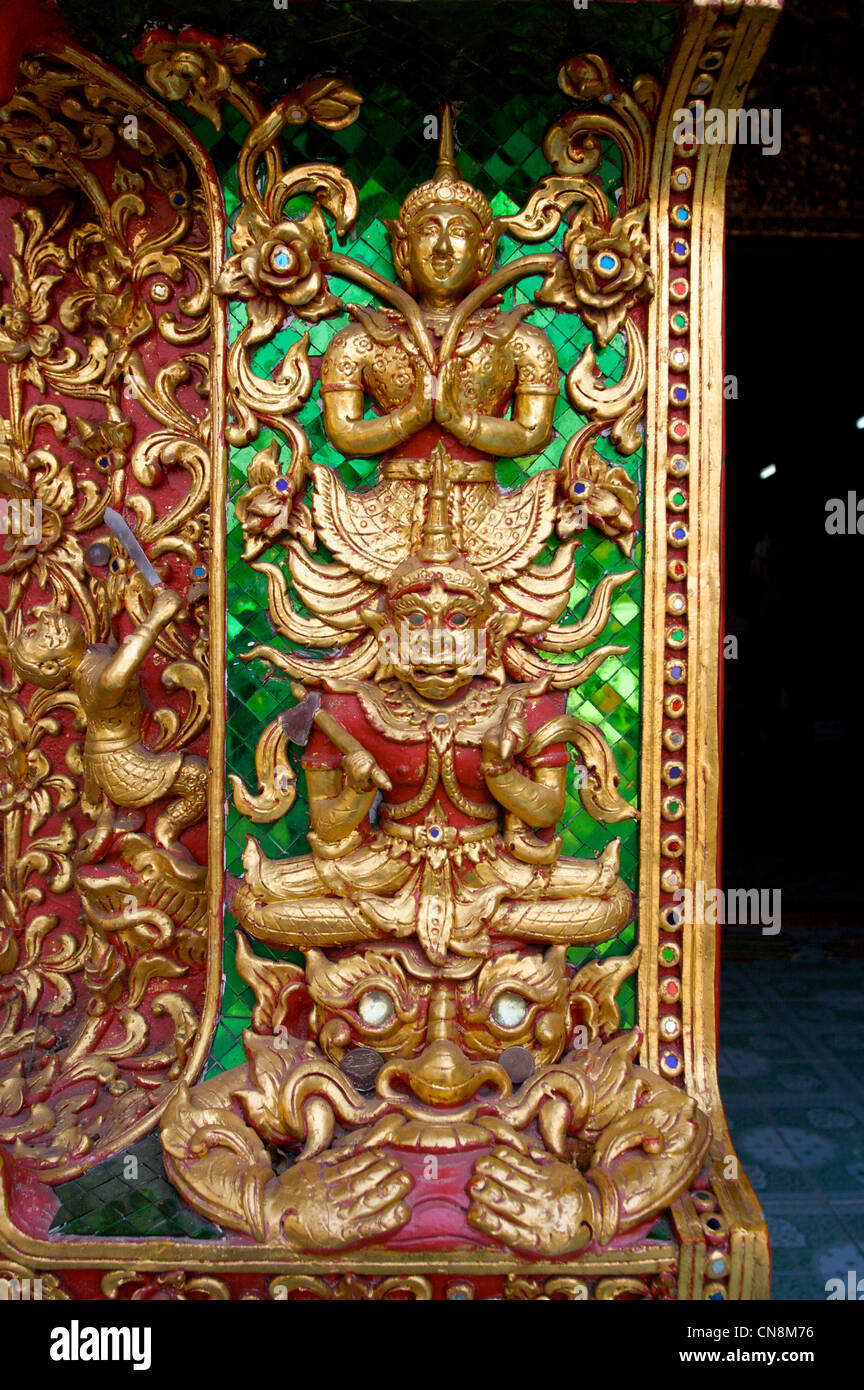 hanuman figure,engraved on temple wall,temple,Chiang mai,Thailand Stock ...