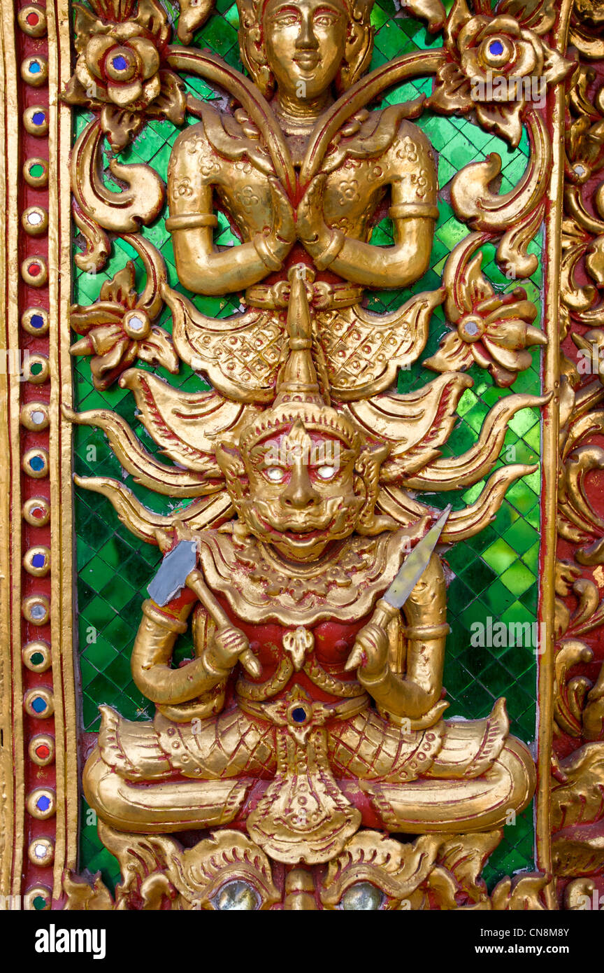 hanuman figure,engraved on temple wall,temple,Chiang mai,Thailand Stock ...