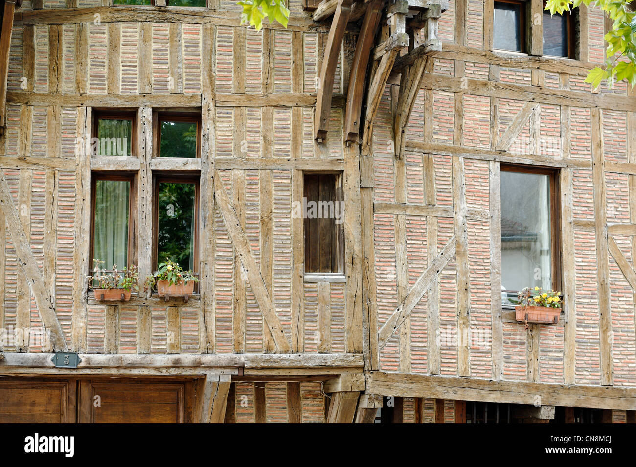 France, Aube, Troyes, front of house timber frame in the Cap district ...