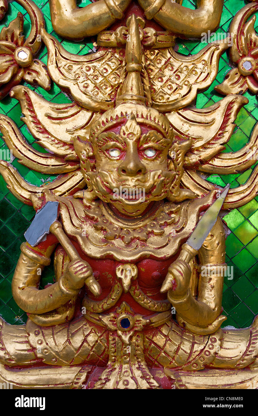 hanuman figure,engraved on temple wall,temple,Chiang mai,Thailand Stock ...