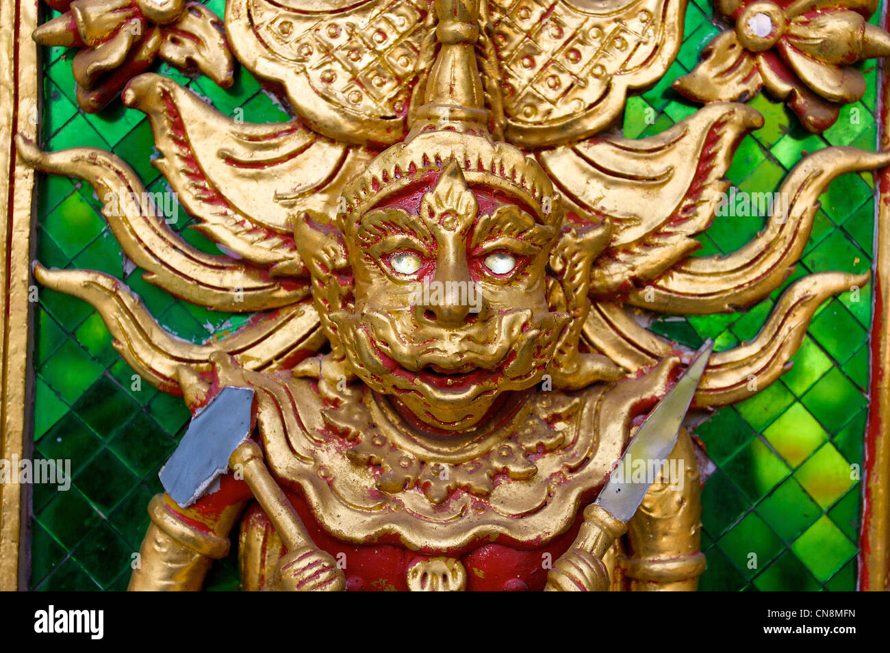 hanuman figure,engraved on temple wall,temple,Chiang mai,Thailand Stock ...