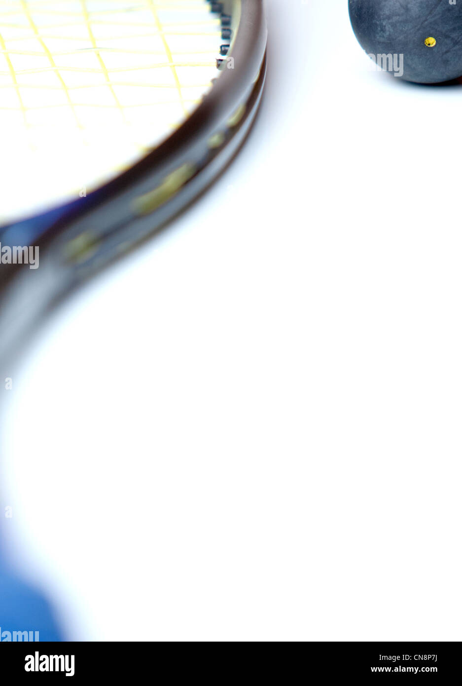 squash ball and a squash racket on white background Stock Photo - Alamy