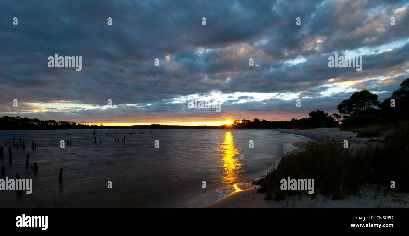 Beautiful sunset Strahan located on the remote west coast of Tasmania ...