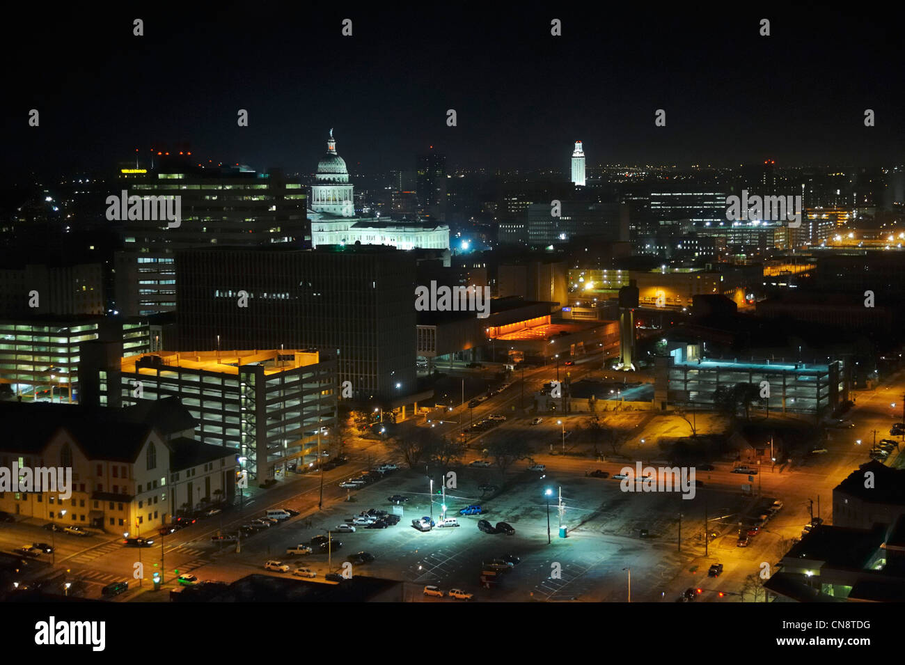 Night view of downtown Austin and the State Capitol, Texas TX Stock ...