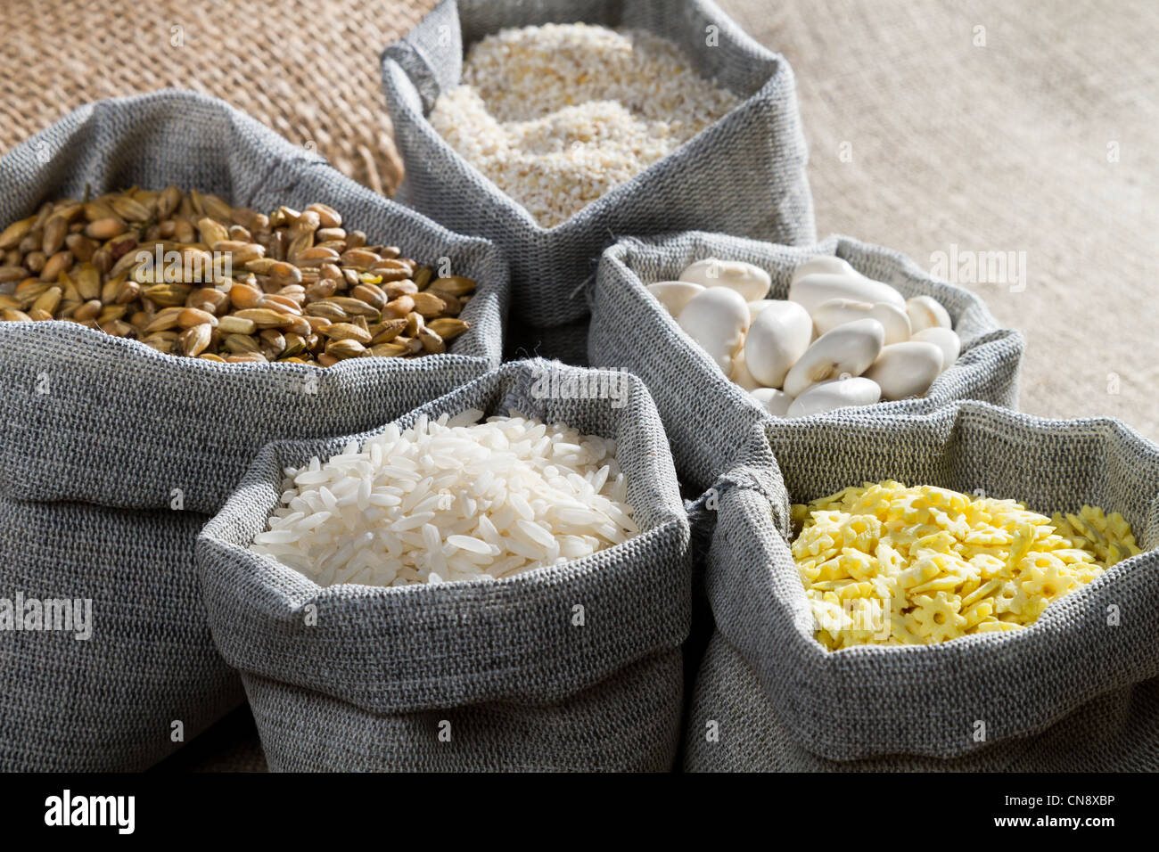 Food ingredients in linen bags Stock Photo - Alamy